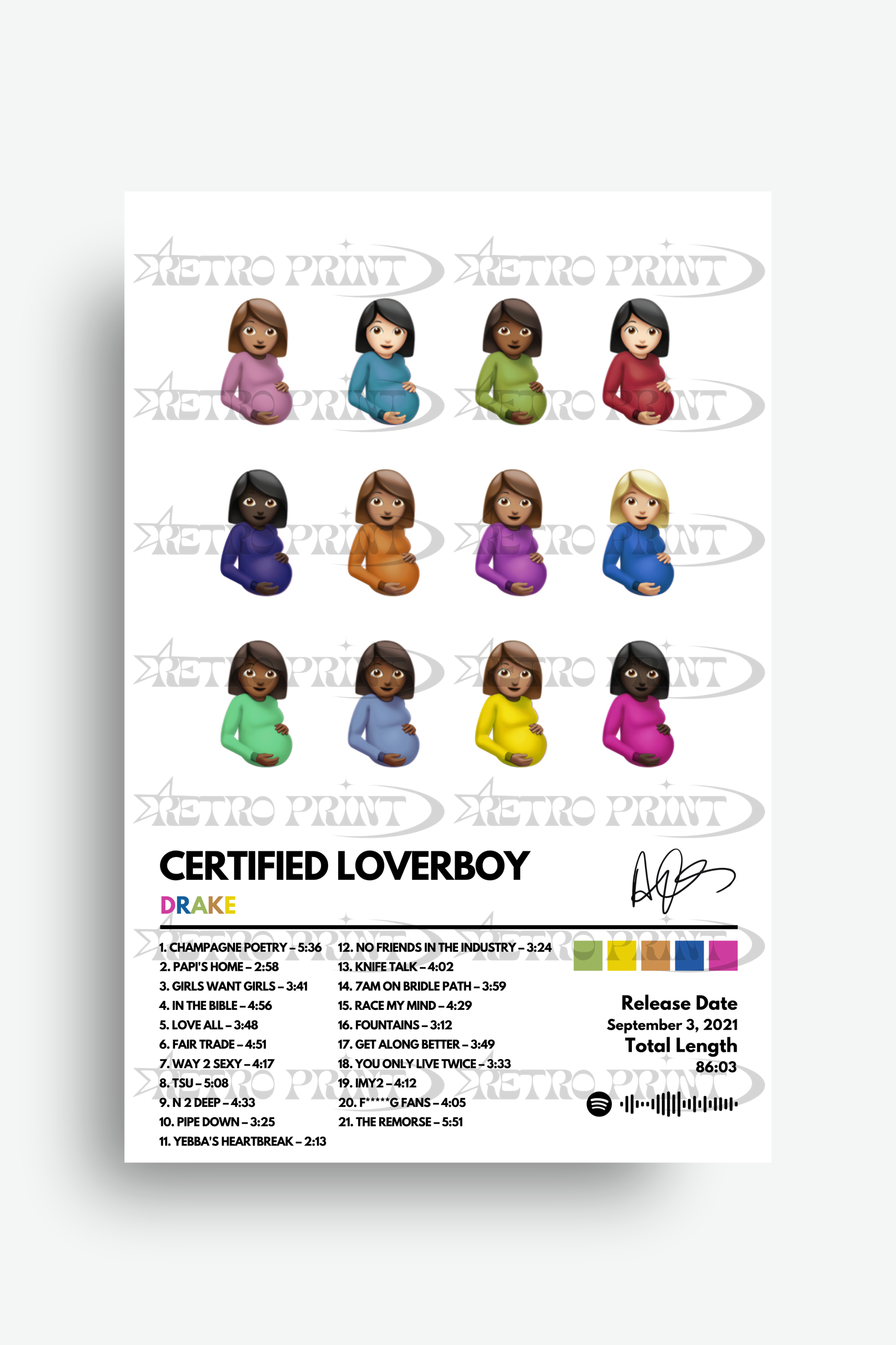 Certified Loverboy Album Poster – Drake – Retro Print