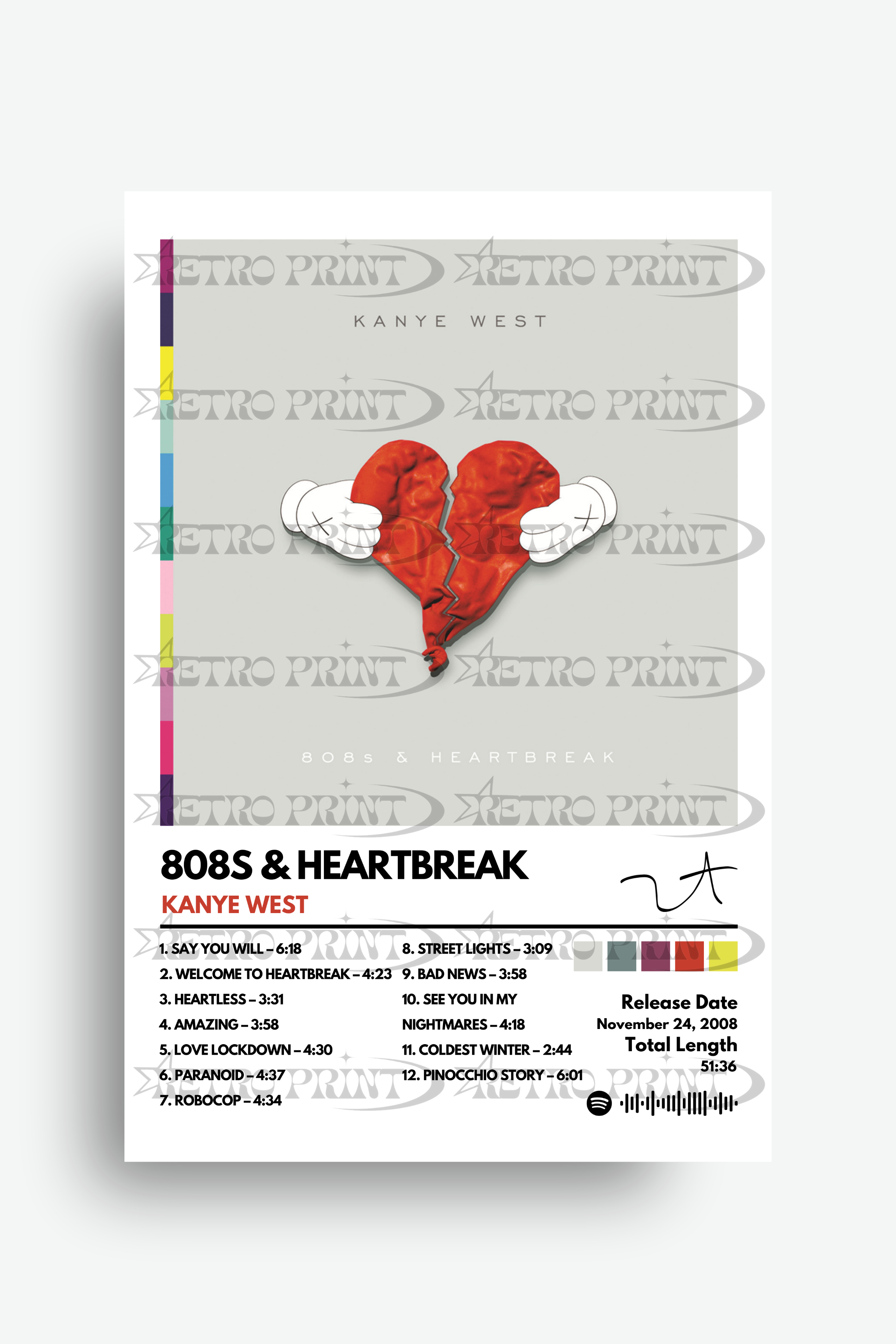 808s & Heartbreak Album Cover Poster – Kanye West – Retro Print